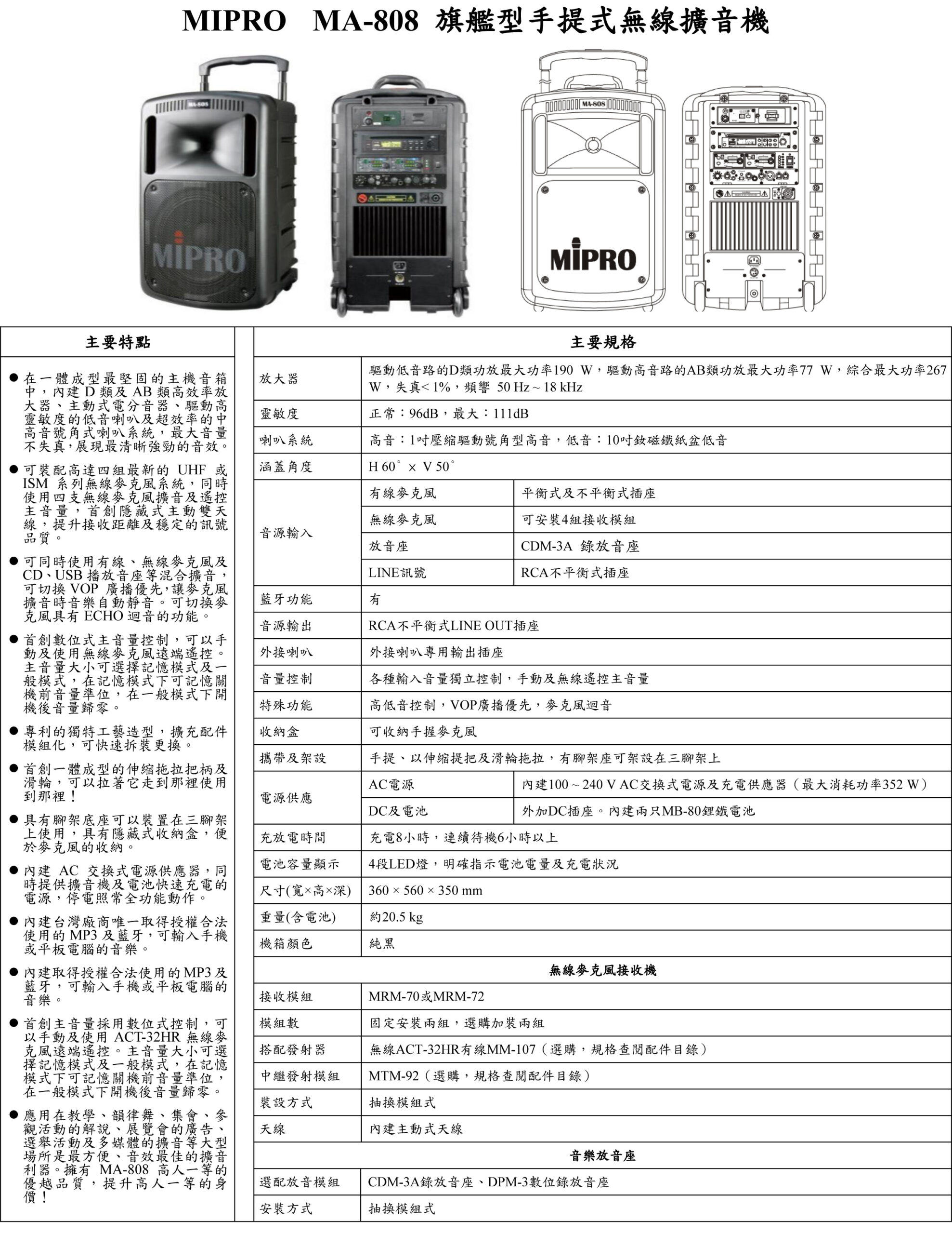 MIPRO MA-808 專業型無線擴音機(含CDM3A) ACT-32Hr麥克風x2 - 補給站樂器總店