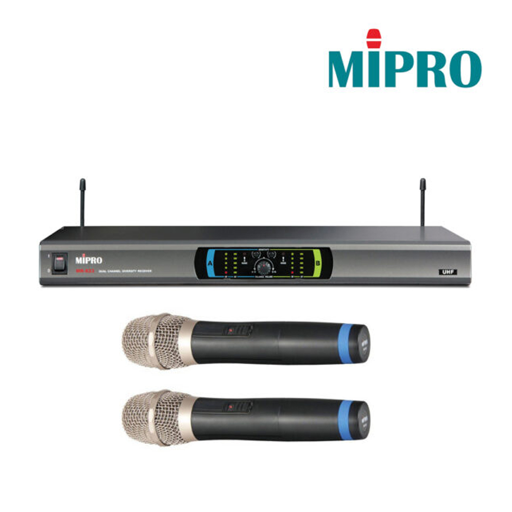 MIPRO MR-823/MH-80 UHF 固定頻率雙頻道自動選訊無線麥克風系統 (雙頻道自動選訊接收器) - 補給站樂器總店